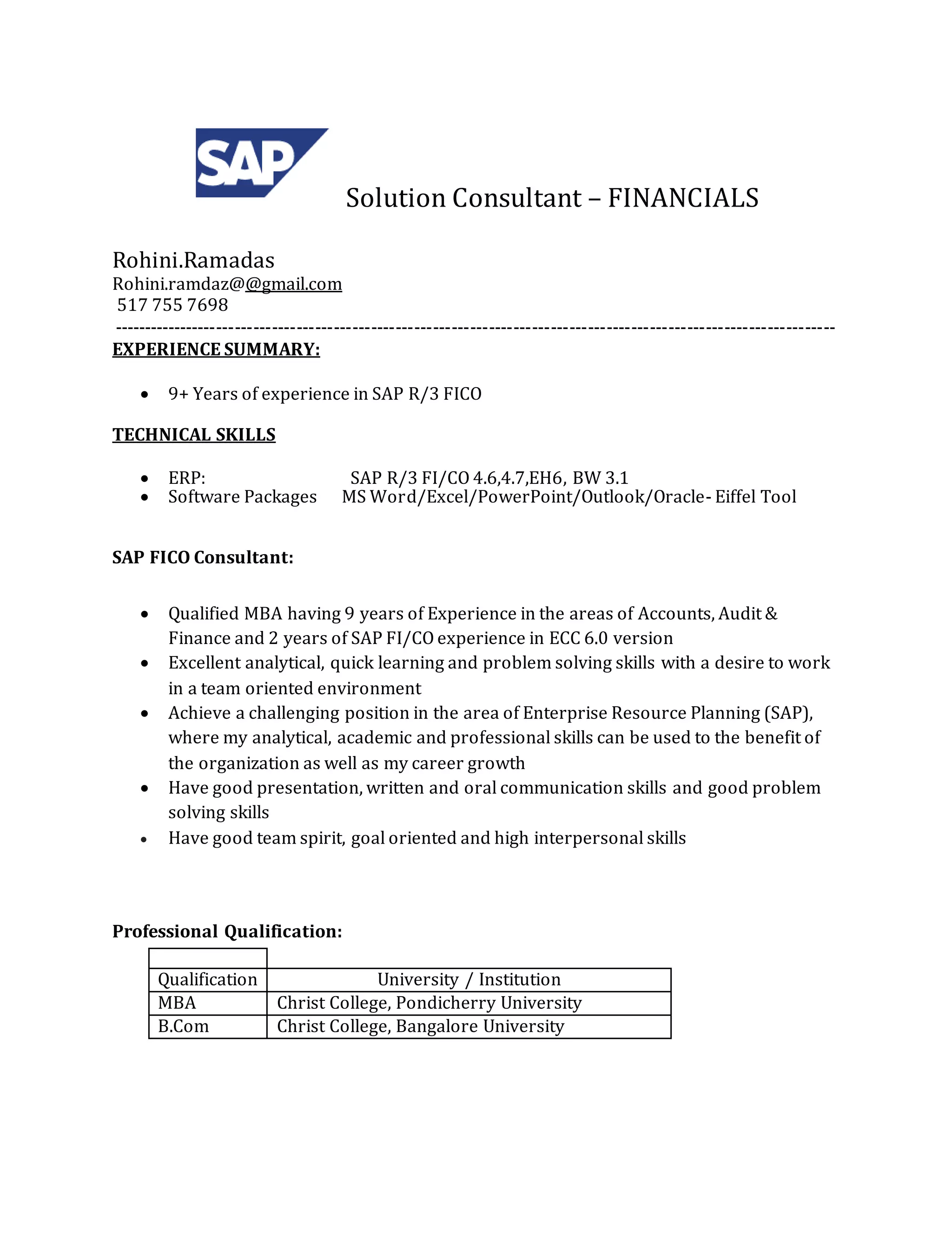 Rohini_SAP FICO | PDF