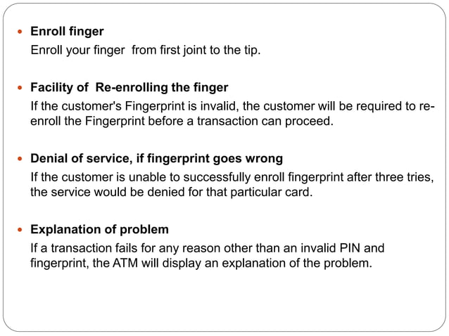 Fingerprint Authentication for ATM | PPTX | Computing | Technology & Computing