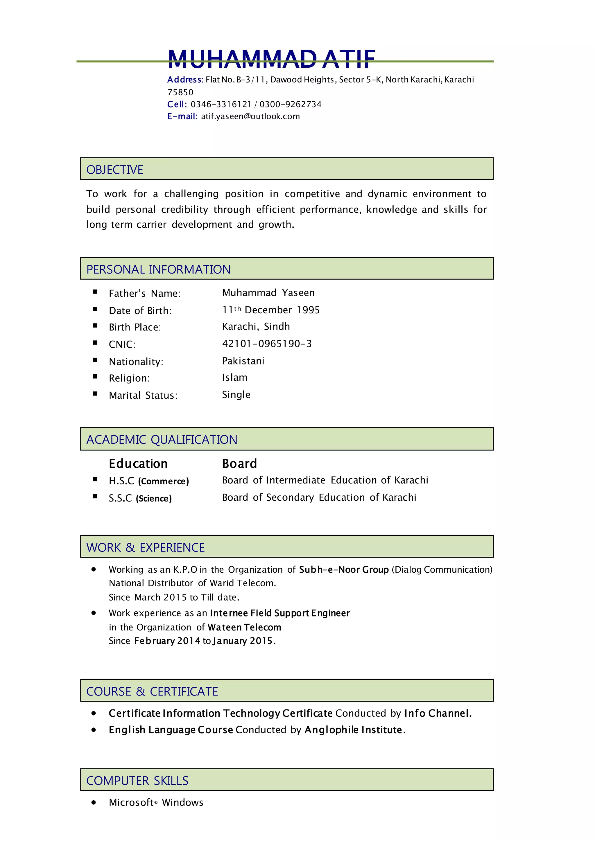 Muhammad Atif CV (1) | PDF