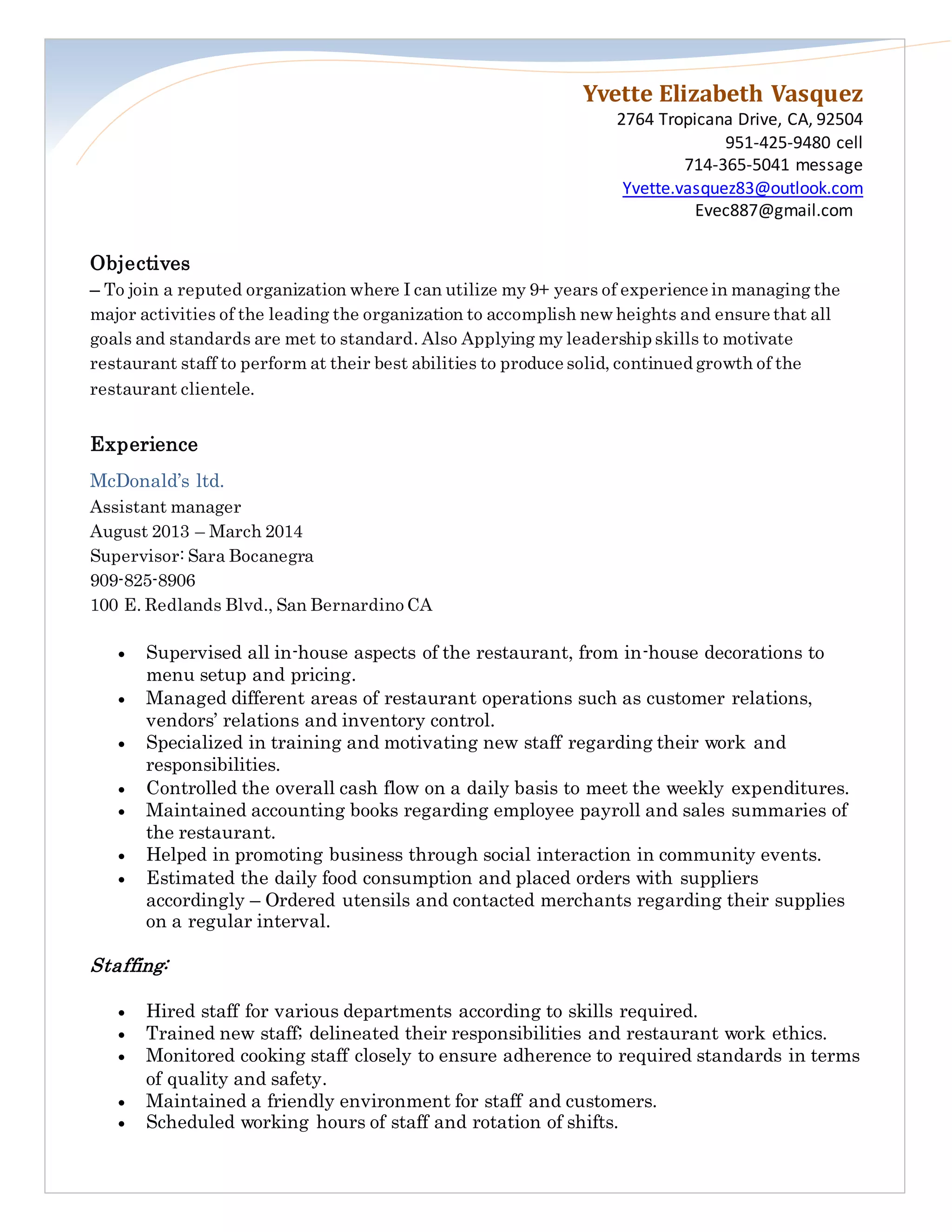 yvette's resume | DOCX