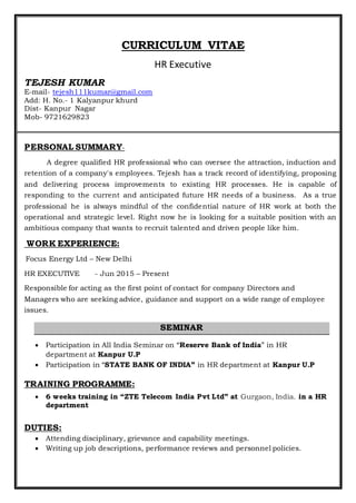 cv Tejesh kumar | DOCX | Human Resources | Business