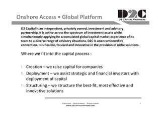 D2 Capital Partners: General Intro To Scope Of Services | PDF
