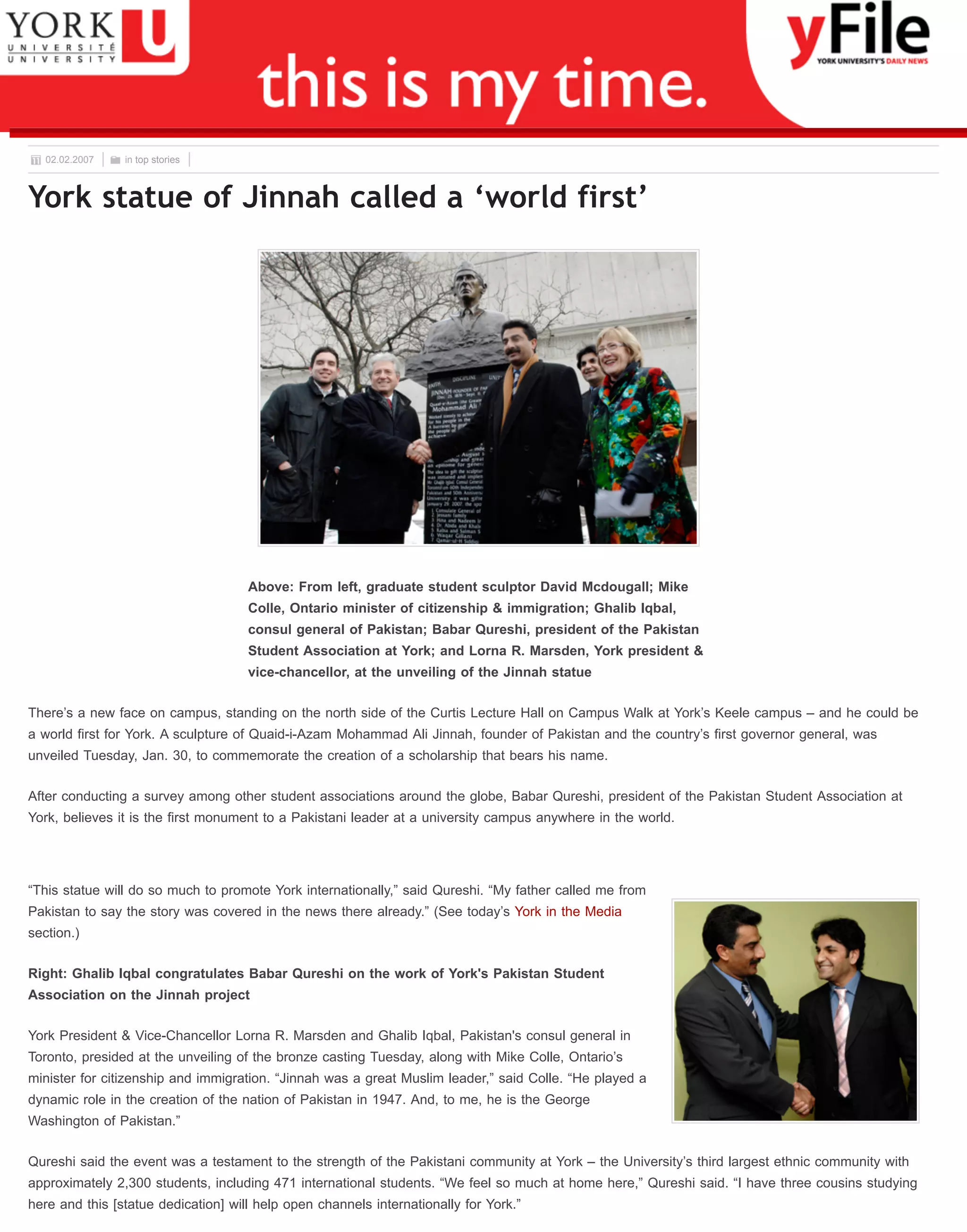 YFile » York statue of Jinnah called a ‘world first’ | PDF