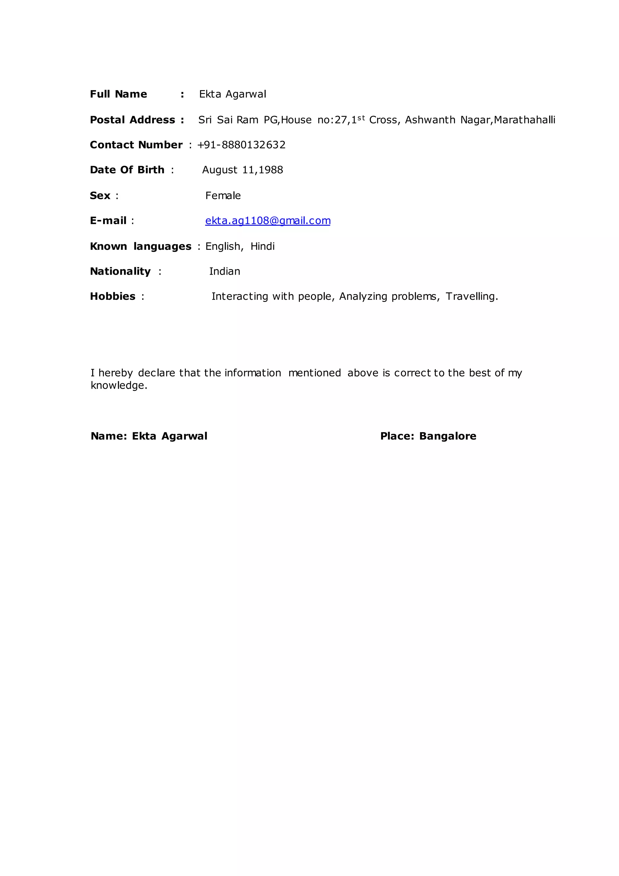 Ekta Agarwal_CV | DOCX | Business Administration | Business