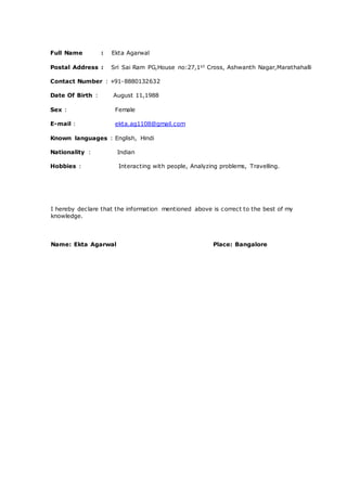 Ekta Agarwal_CV | DOCX | Business Administration | Business