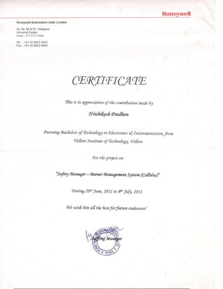 Honeywell Automation Certificate | PDF