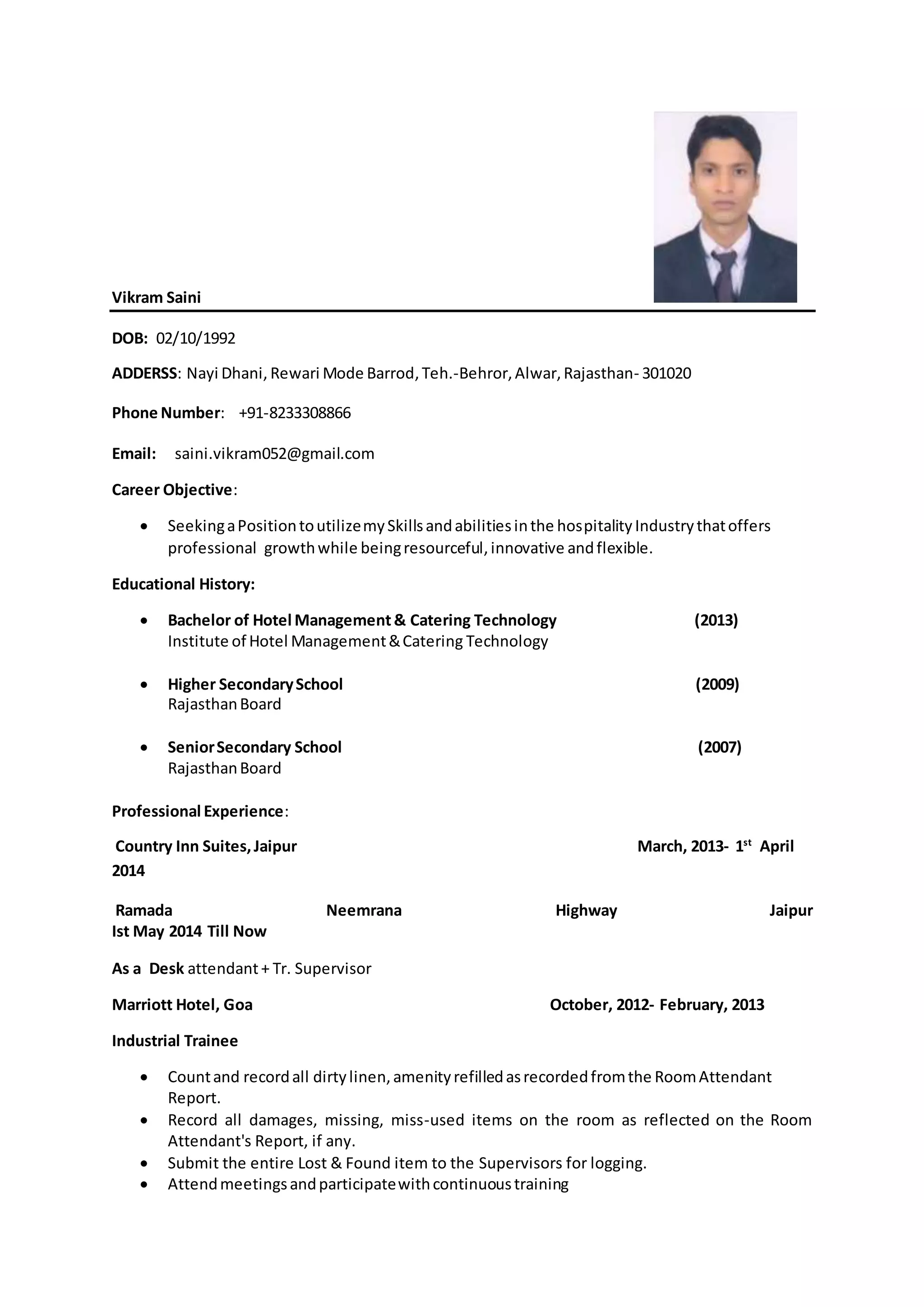 Vikram saini resume[1] | PDF
