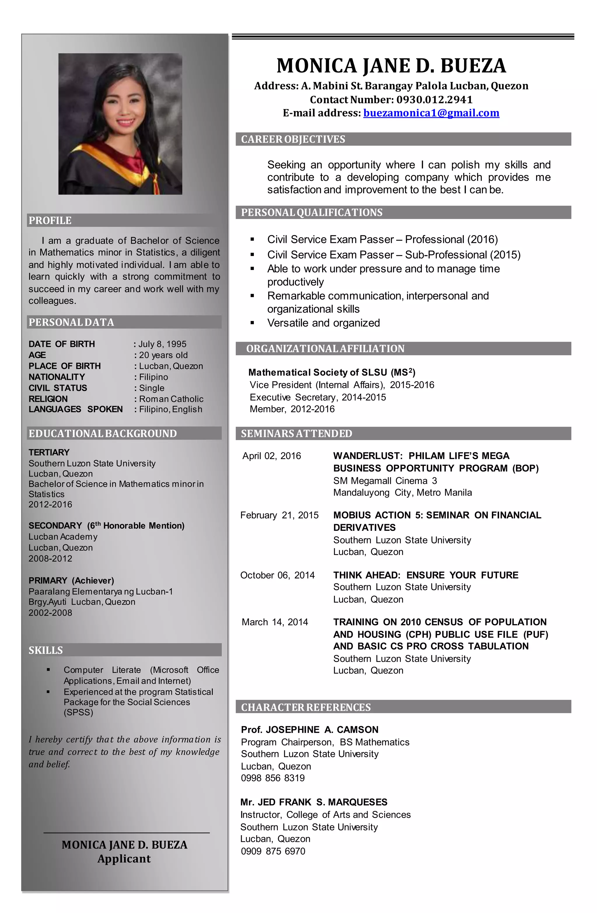 MONICA JANE BUEZA RESUME | DOCX