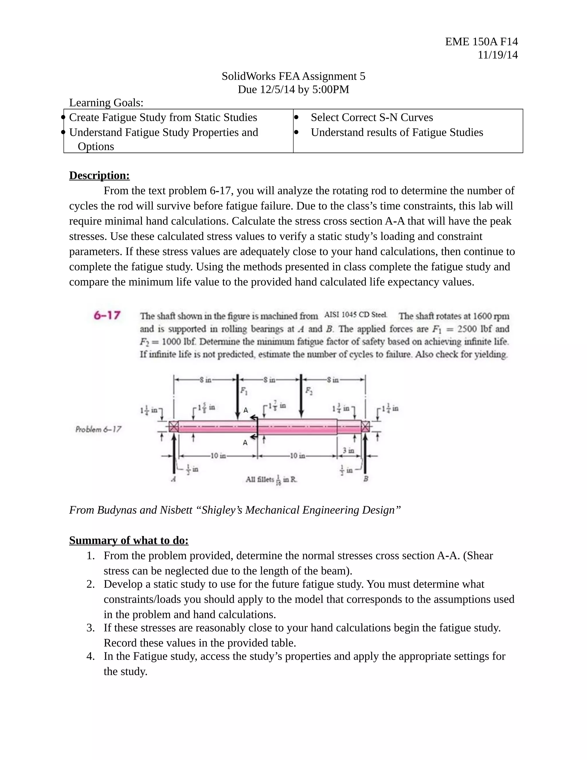 SolidWorks FEA Assignment Example | PDF