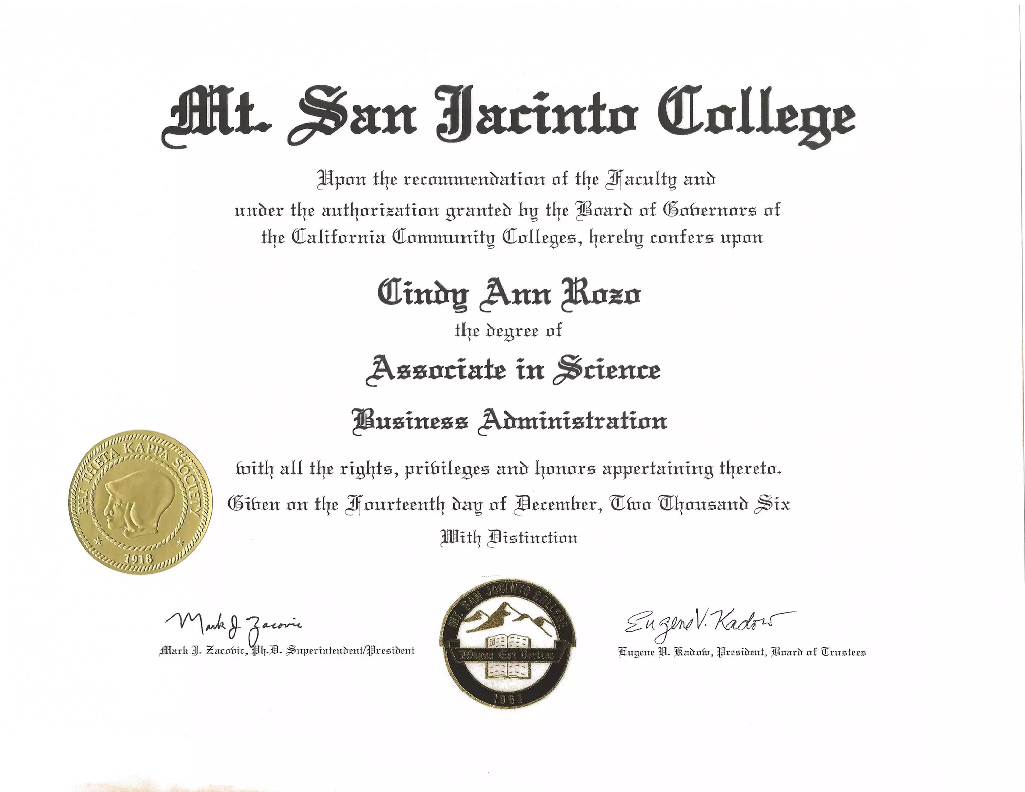 Cindy Rozo - Associate Degrees | PDF