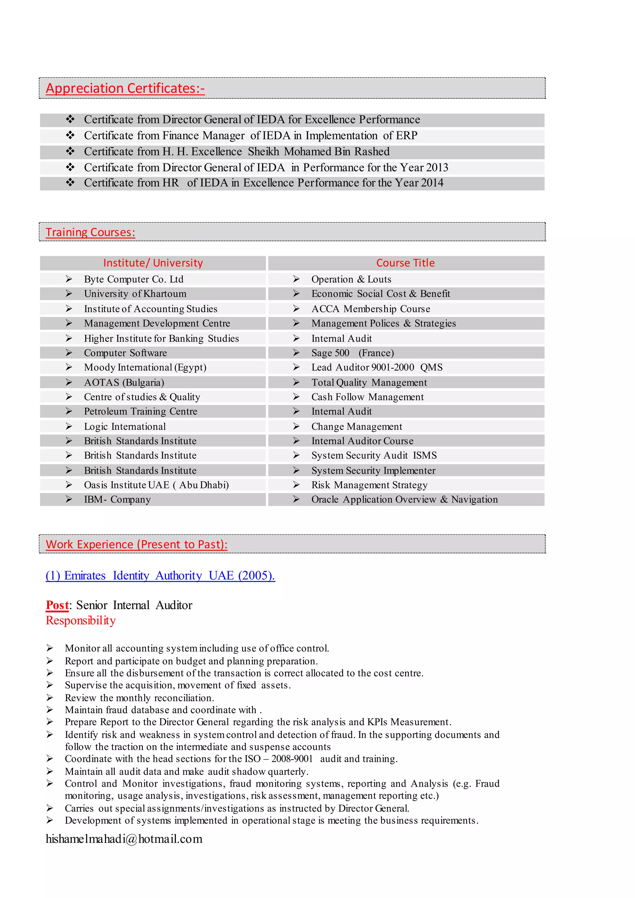 Hisham Mohamed Ahmed Resume | DOCX