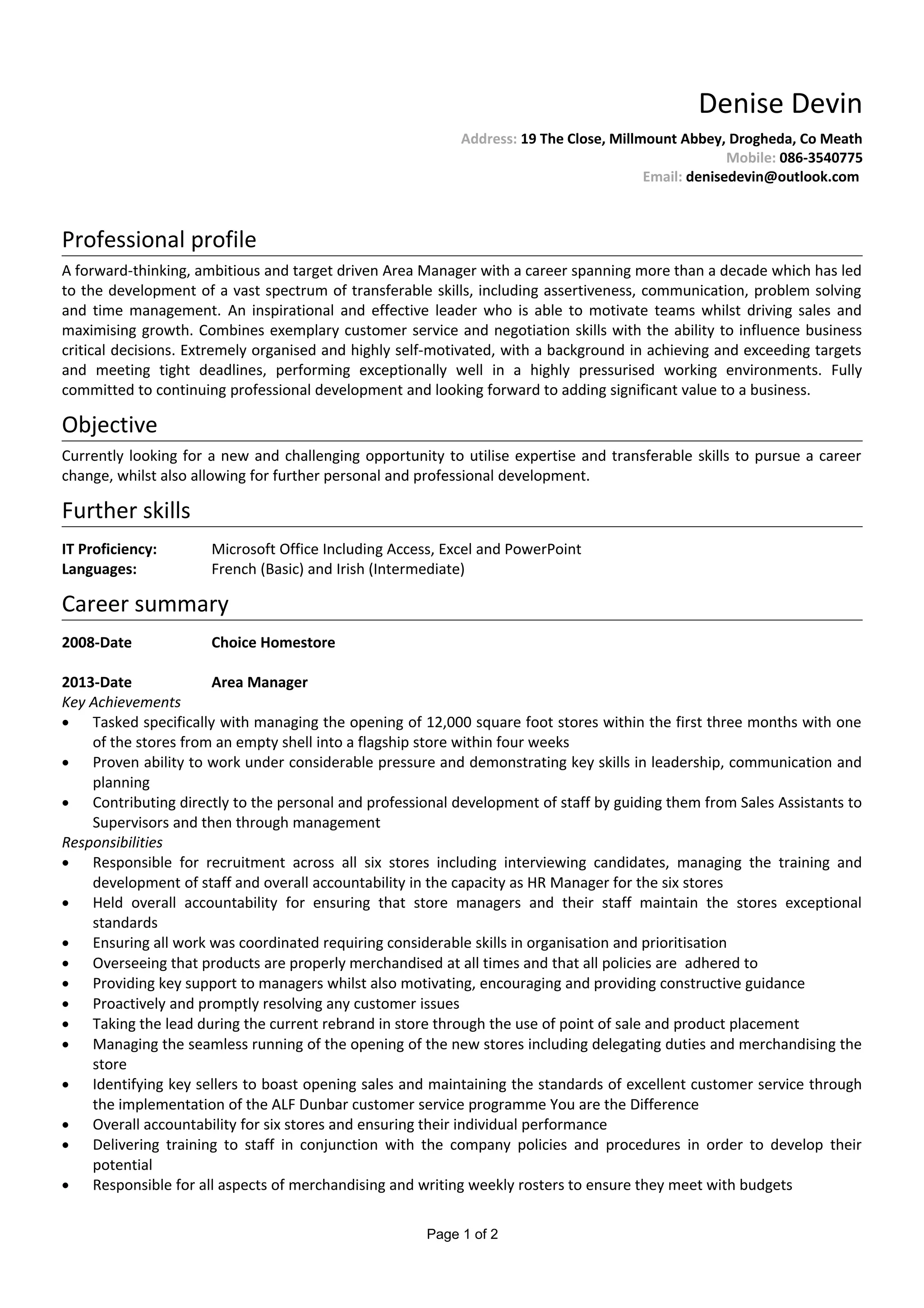 Denise Devin CV | DOC