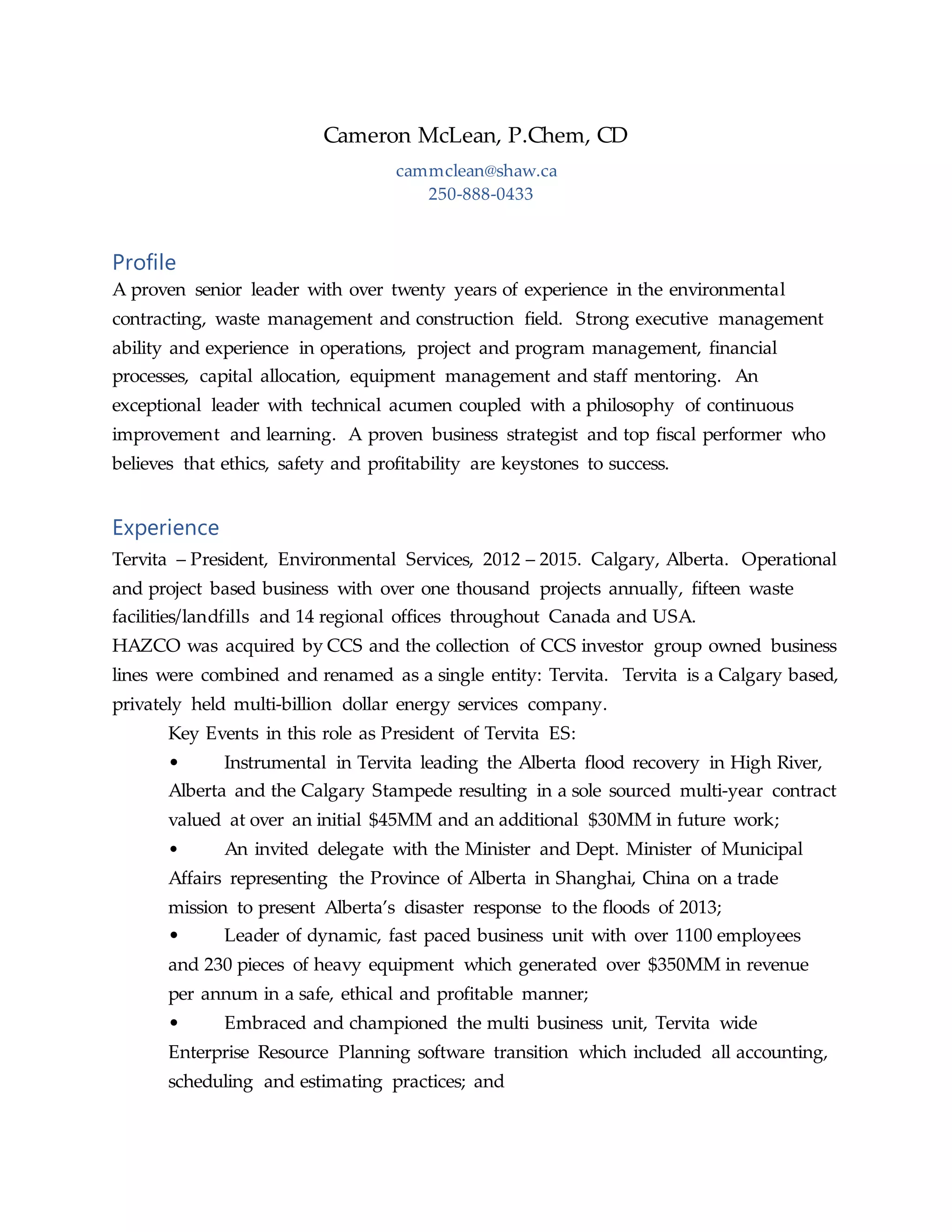 McLean, Cameron CV | PDF