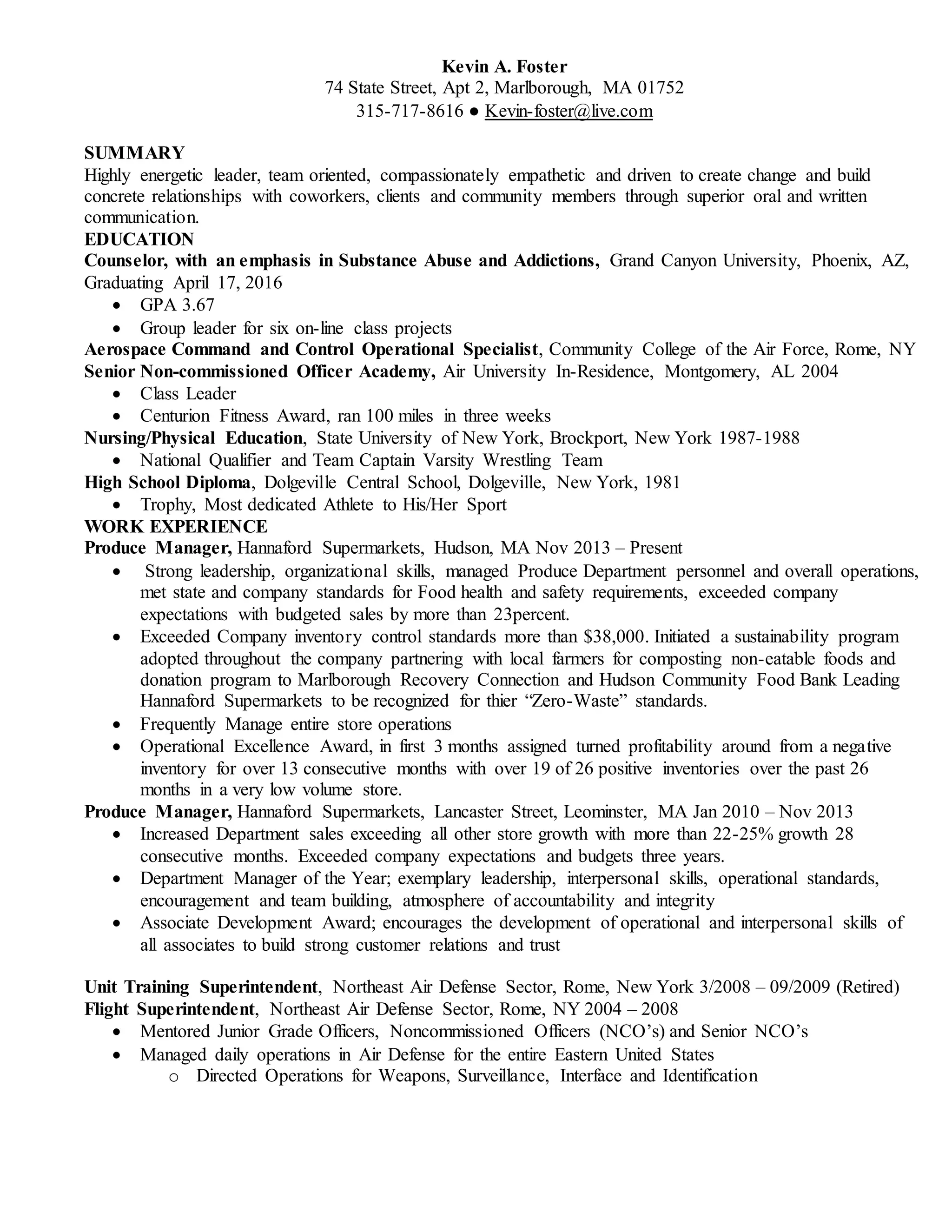 Kevin Foster Resume | DOCX | Business | Business and Finance