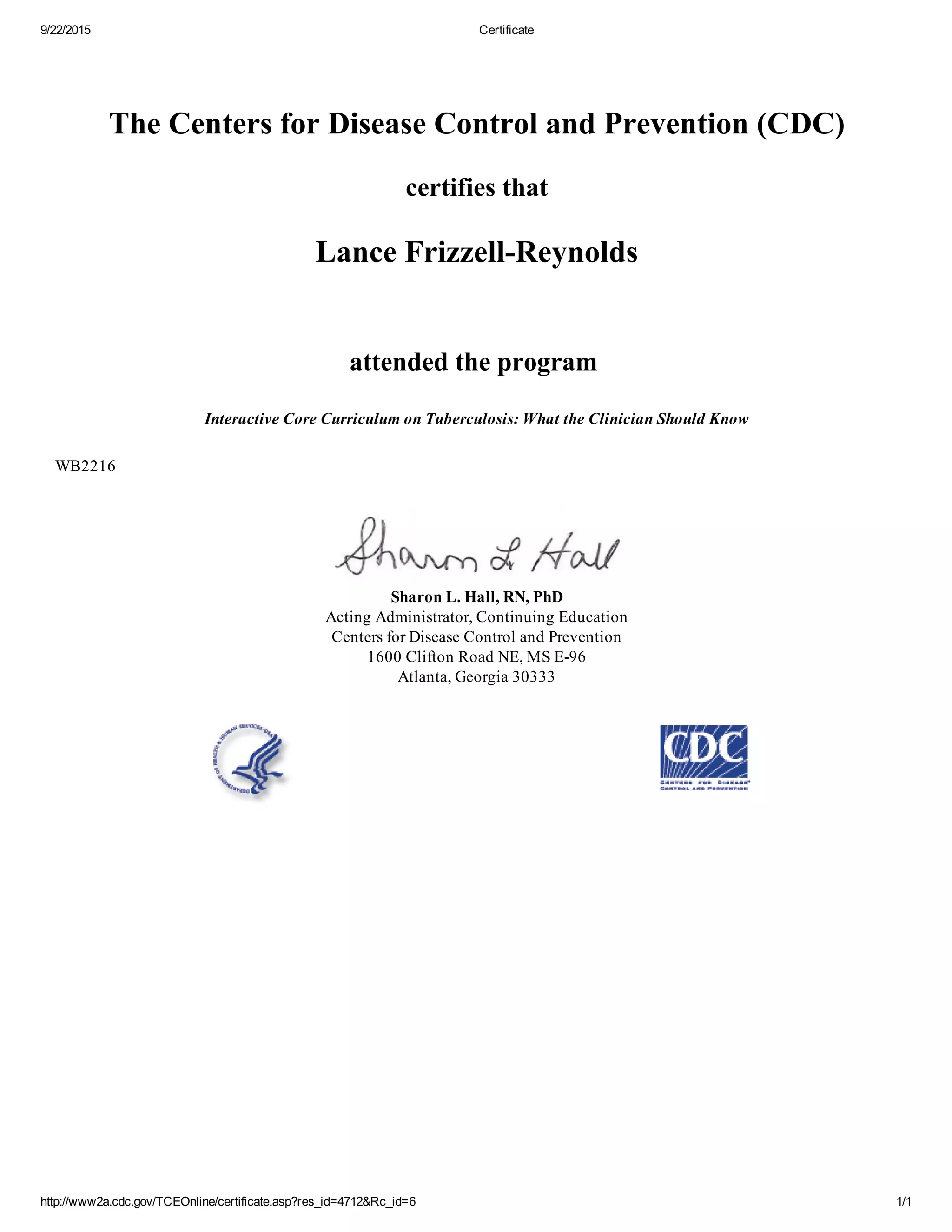 CDC TB Certificate | PDF