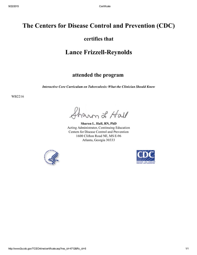 CDC TB Certificate | PDF
