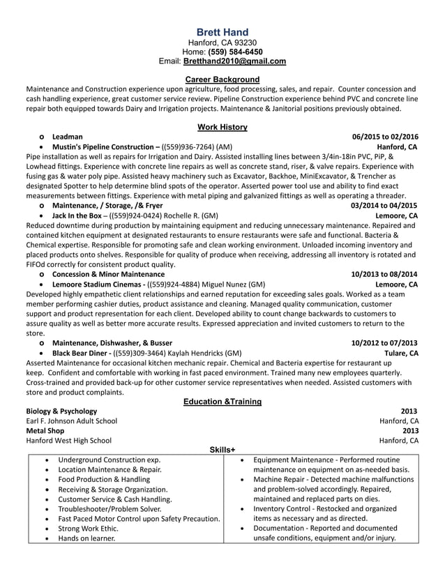 Brett Hand Resume | PDF | Free Download