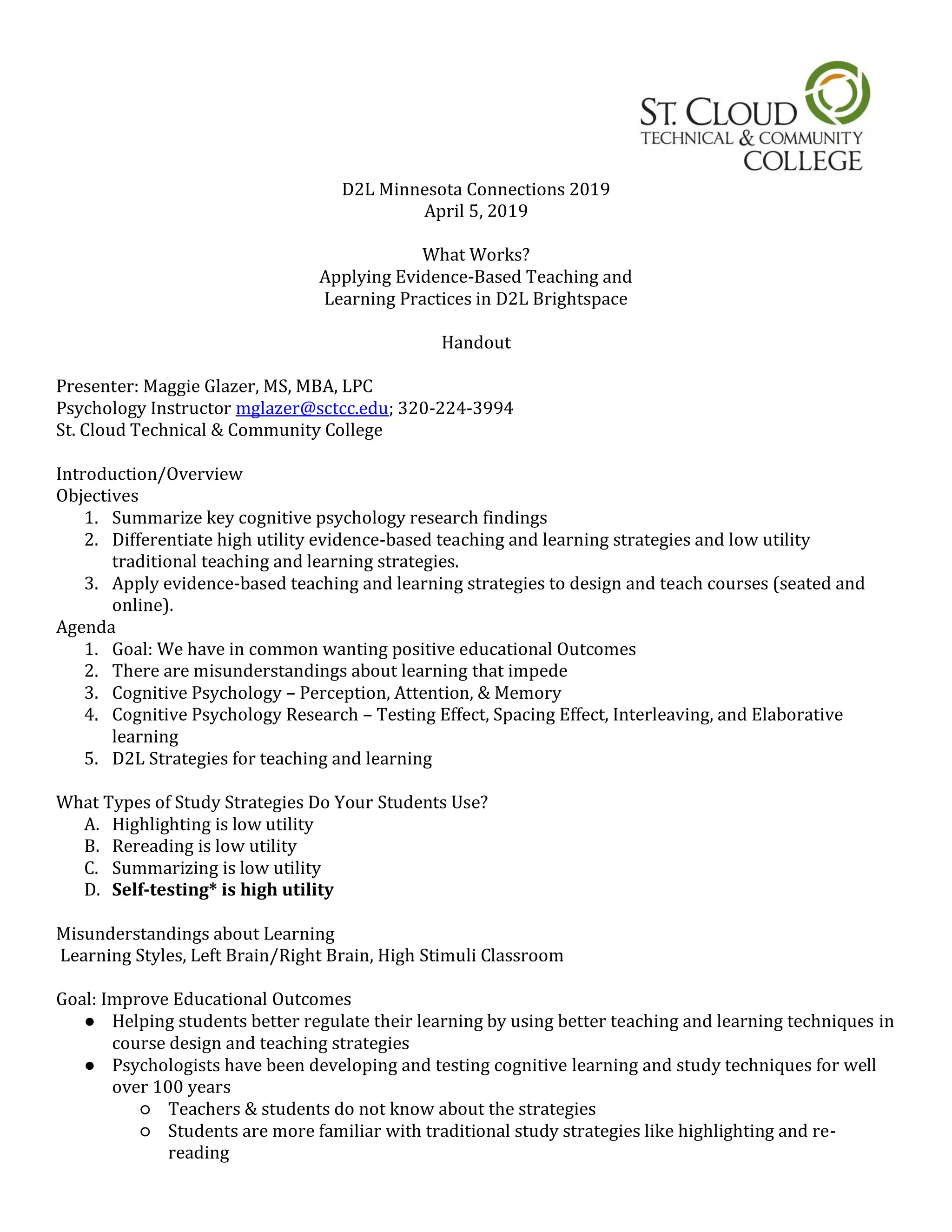 What Works? Applying Evidence-Based Teaching and Learning Practices in ...