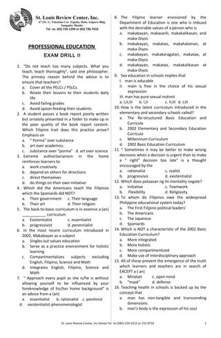 D2 pre board prof. ed. - do not teach too many subjects. | DOC ...