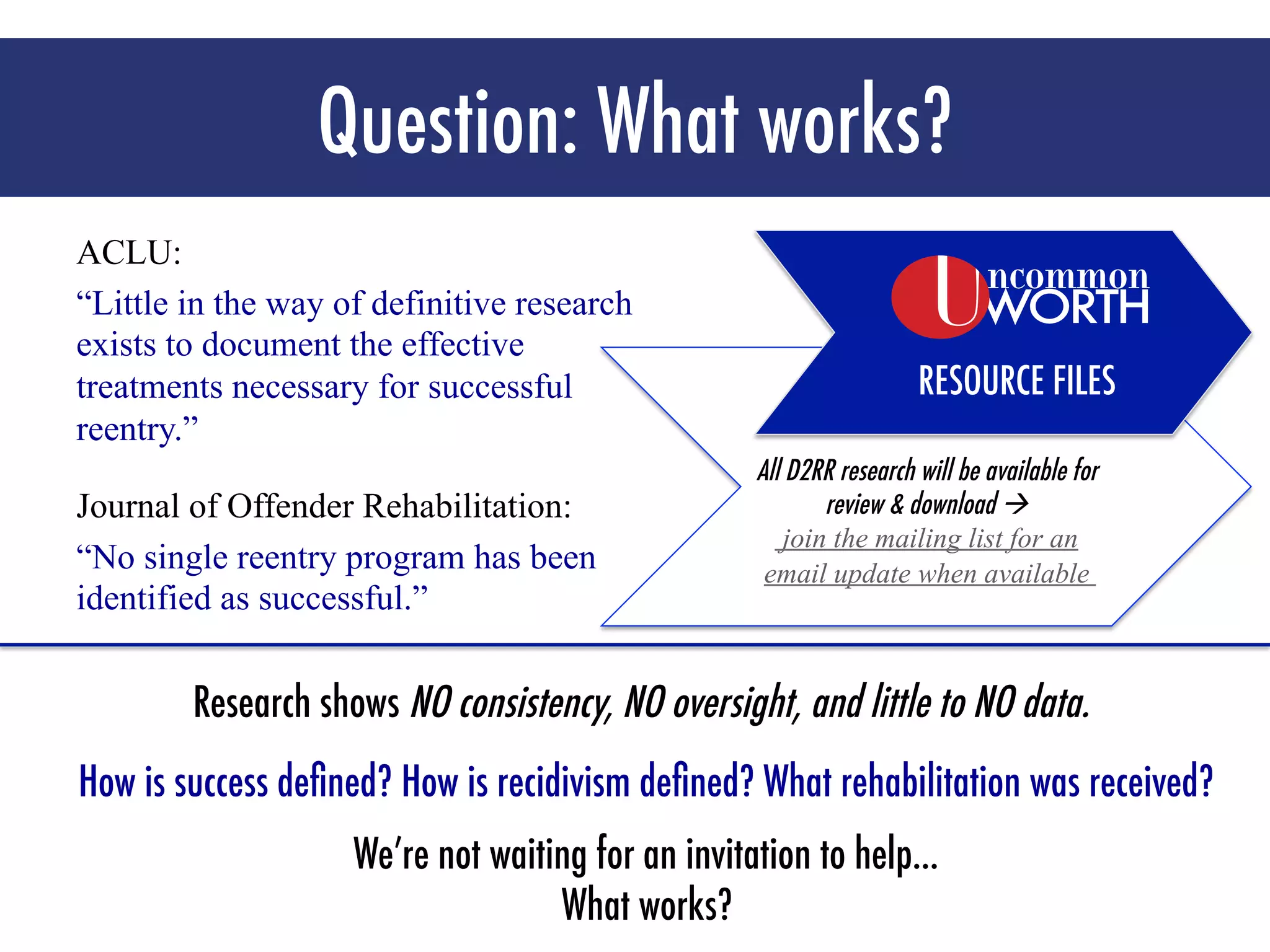 Uncommon Worth's Driven: To Reduce Recidivism | PDF