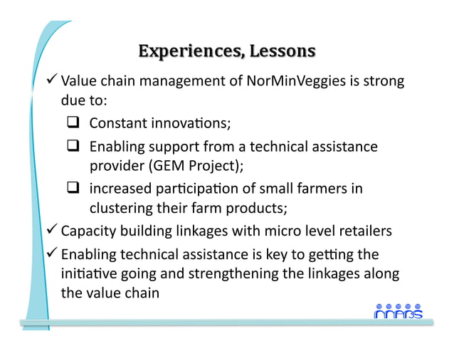 NRT 2011: Vegetable Value Chain - NorMinVeggies in Mindanao | PDF