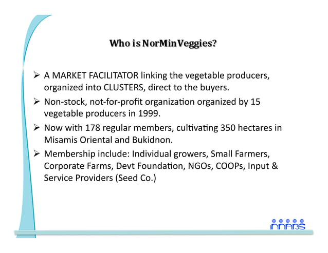 NRT 2011: Vegetable Value Chain - NorMinVeggies in Mindanao | PDF