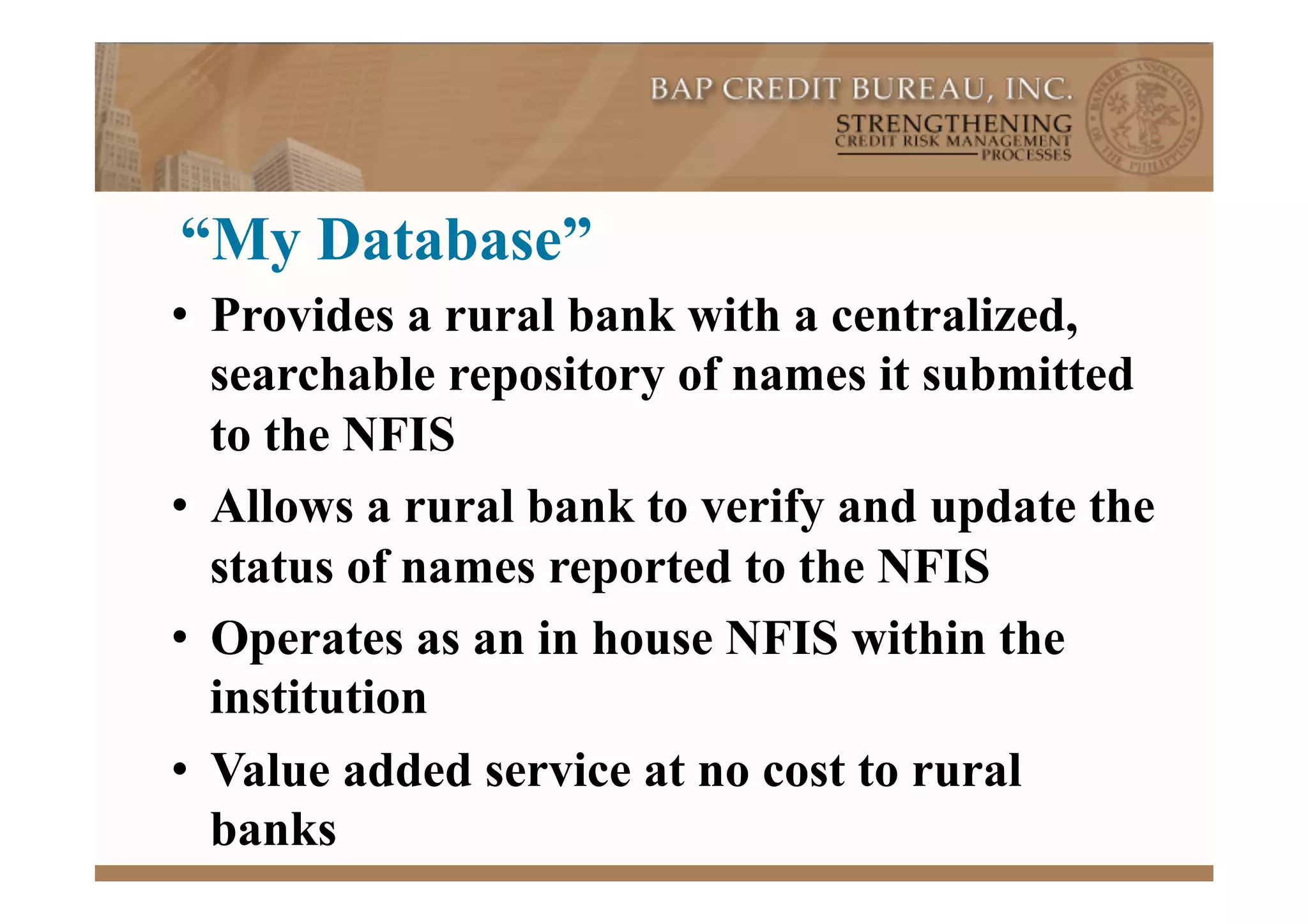 NRT 2011: Negative File Information System for Rural Banks | PDF
