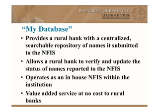 NRT 2011: Negative File Information System for Rural Banks | PDF
