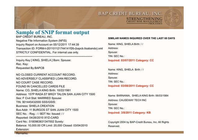 NRT 2011: Negative File Information System for Rural Banks | PDF