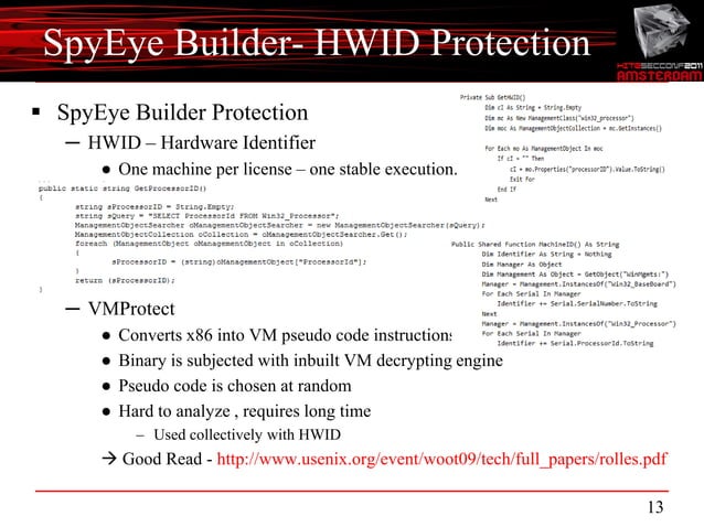 HackInTheBox - AMS 2011 , Spying on SpyEye - What Lies Beneath ? | PPT