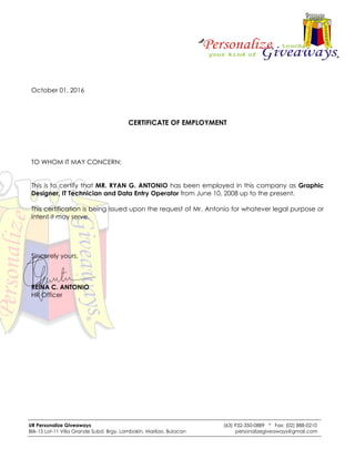 certificate of employment | PDF