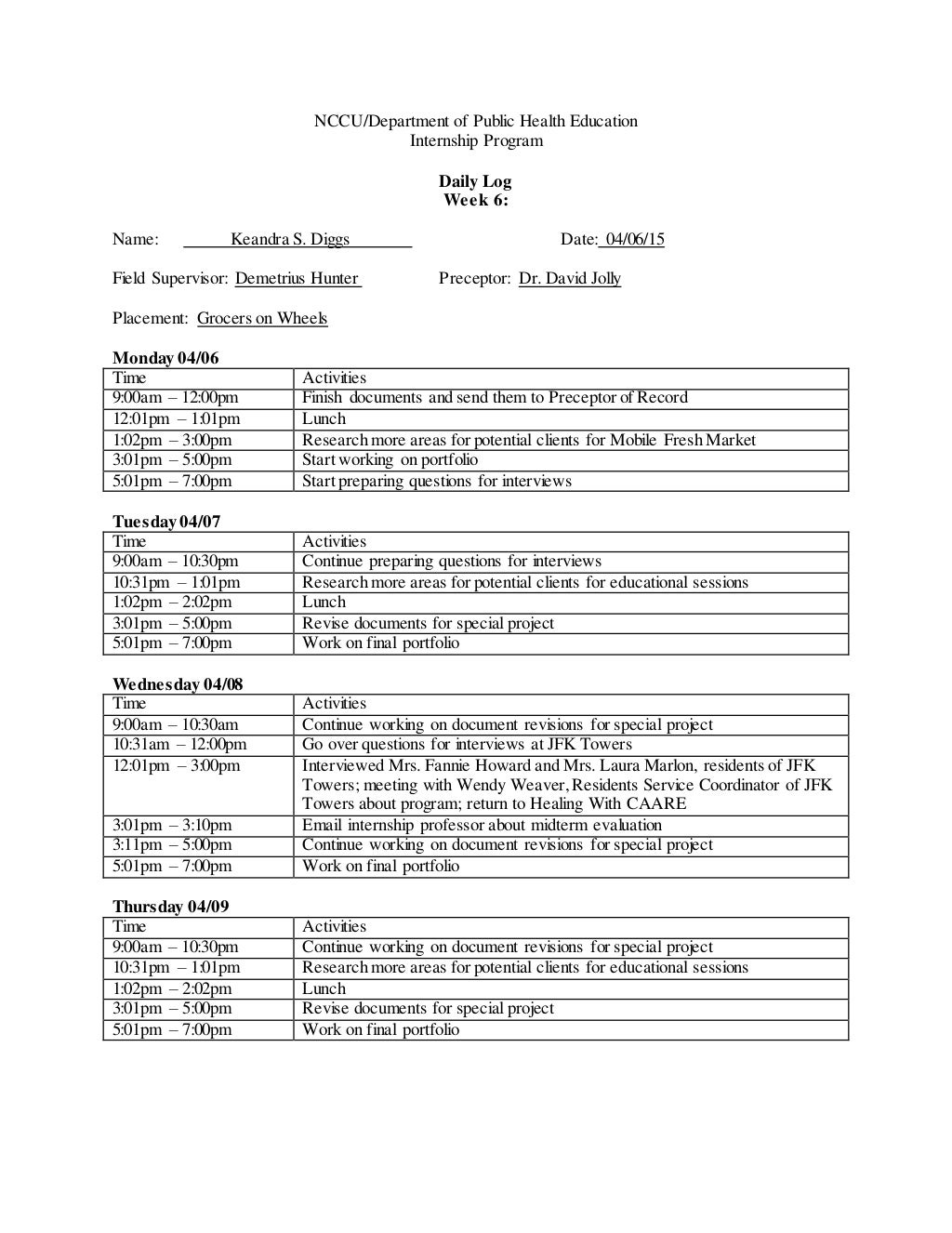 Internship Portfolio