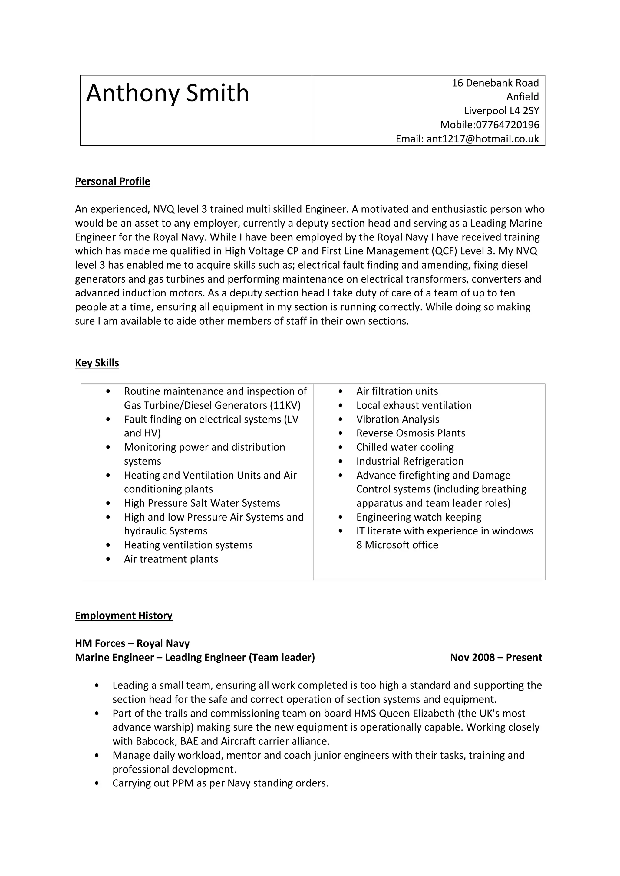 Anthony Smith CV | PDF