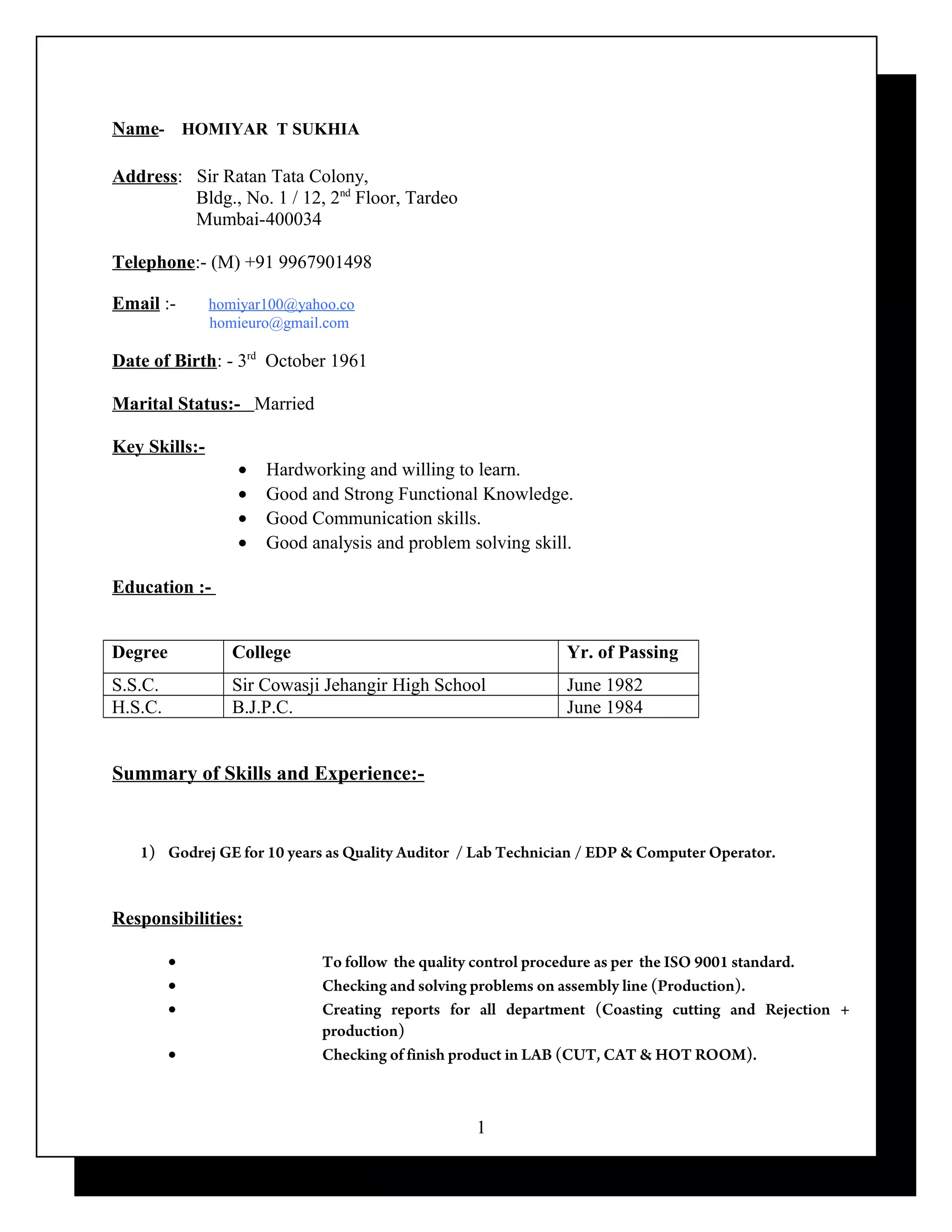 Resume | DOC | Computing | Technology & Computing