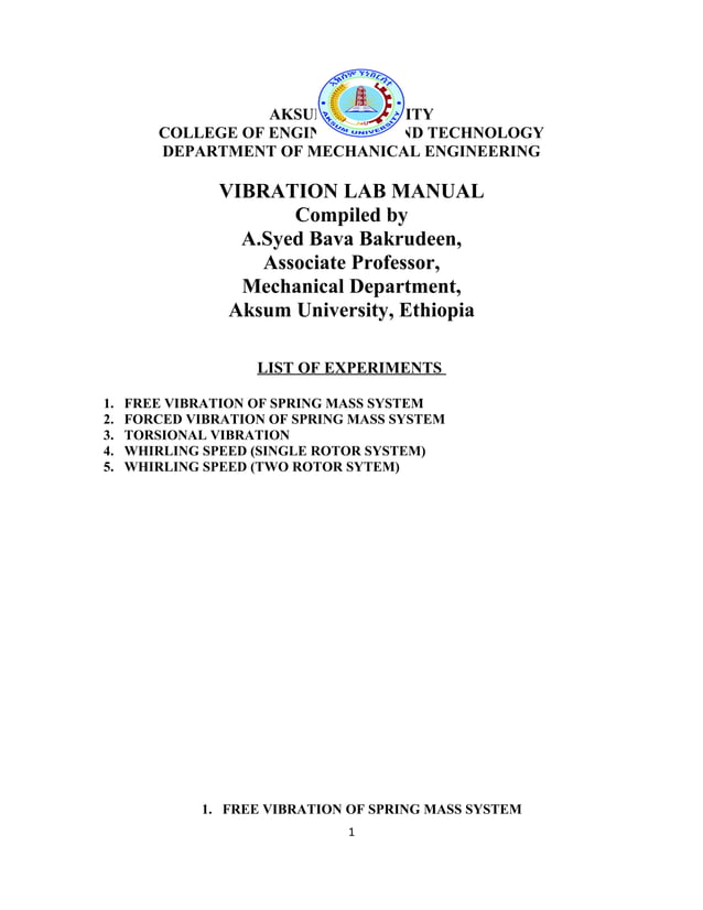 Vibration lab manual 1 | DOC