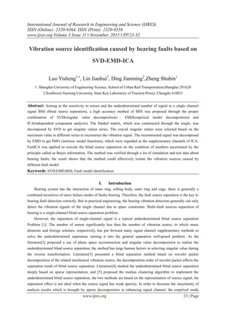 Vibration source identification caused by bearing faults based on SVD-EMD-ICA | PDF
