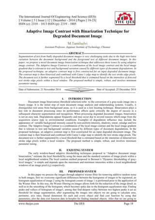 Adaptive Image Contrast with Binarization Technique for Degraded Document Image | PDF