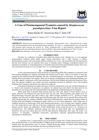 A Case of Postmenopausal Pyometra caused by Streptococcus ...