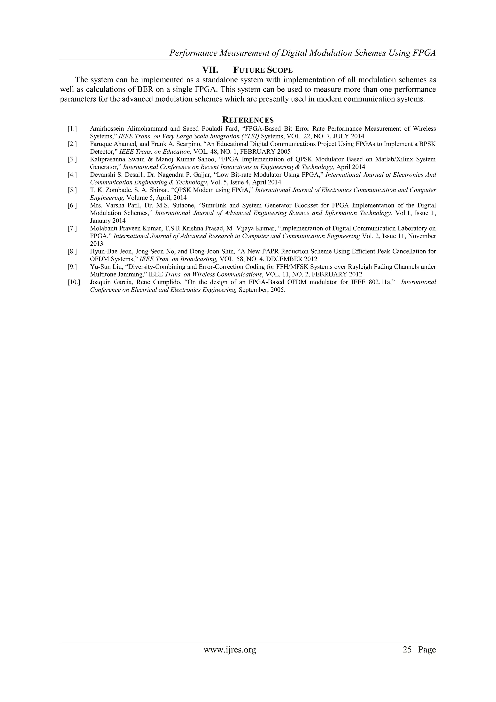 Performance Measurement of Digital Modulation Schemes Using FPGA | PDF