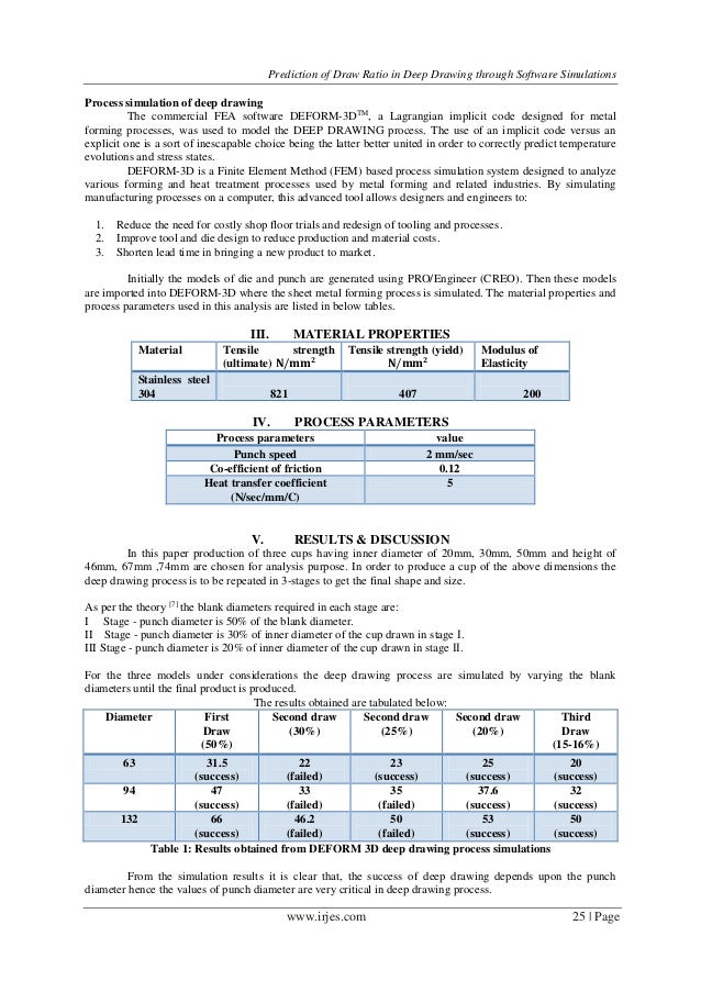 Prediction of Draw Ratio in Deep Drawing through Software Simulations