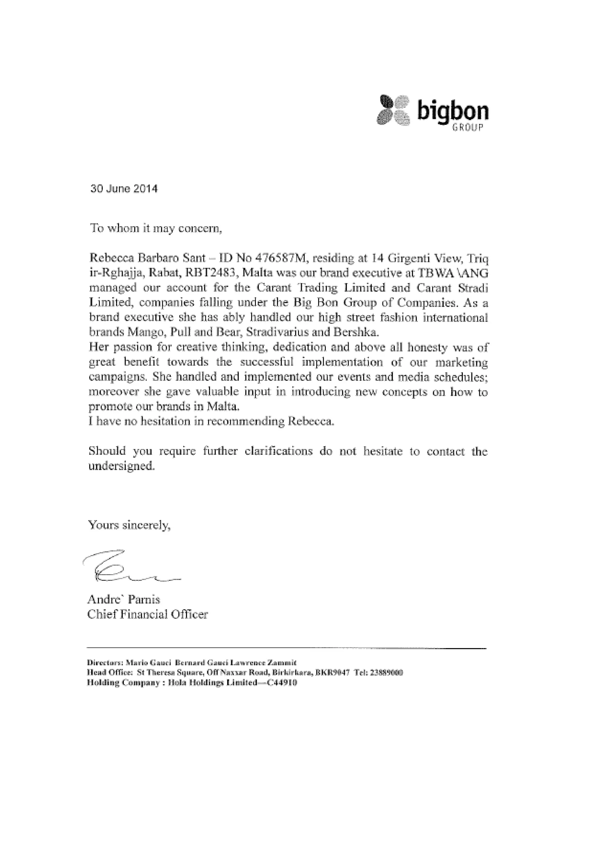 Rebecca Barbaro Sant Reference letters | PDF