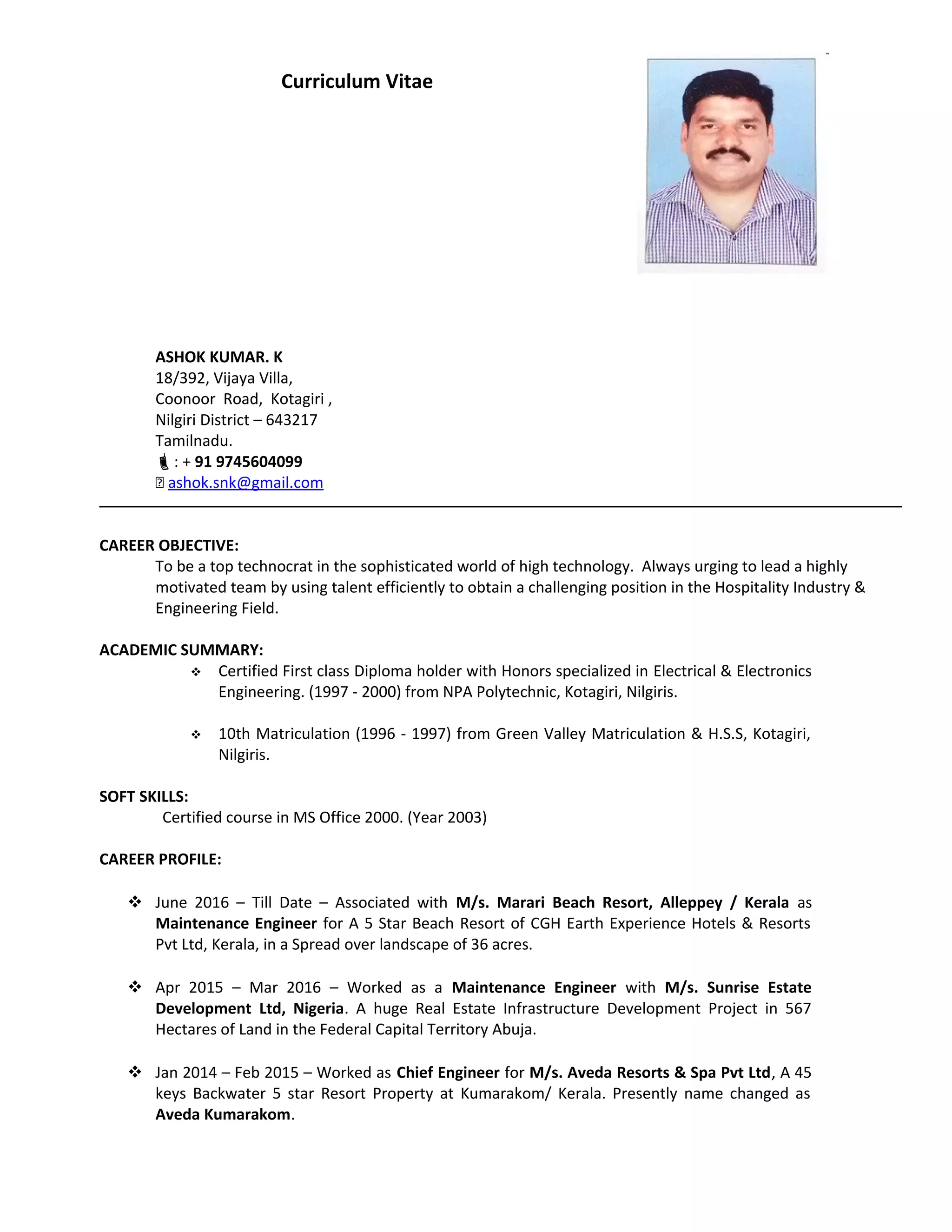 CV of Ashok Kumar.K | PDF