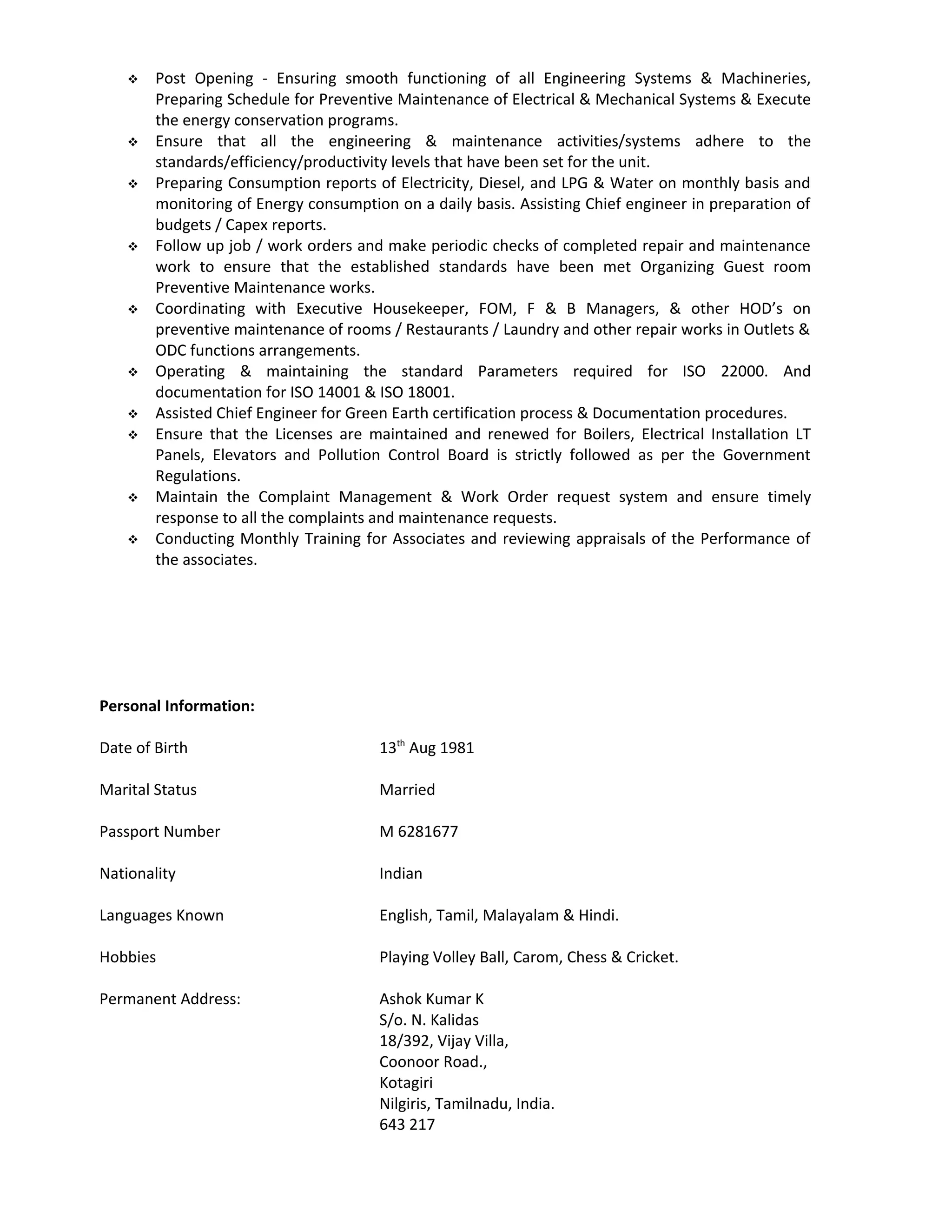 CV of Ashok Kumar.K | DOC