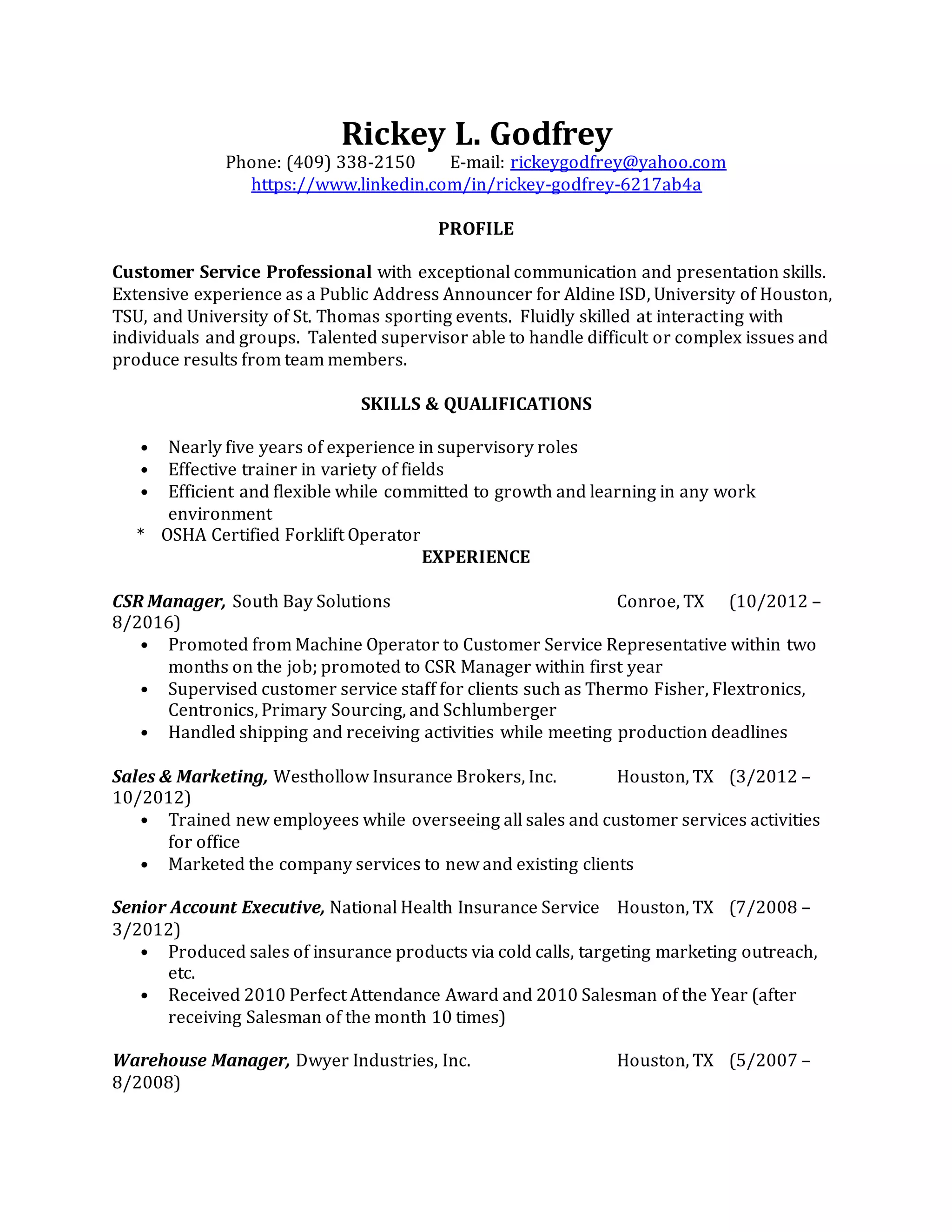 Rickey Godfrey Resume ( revised 9-6-16) | DOCX
