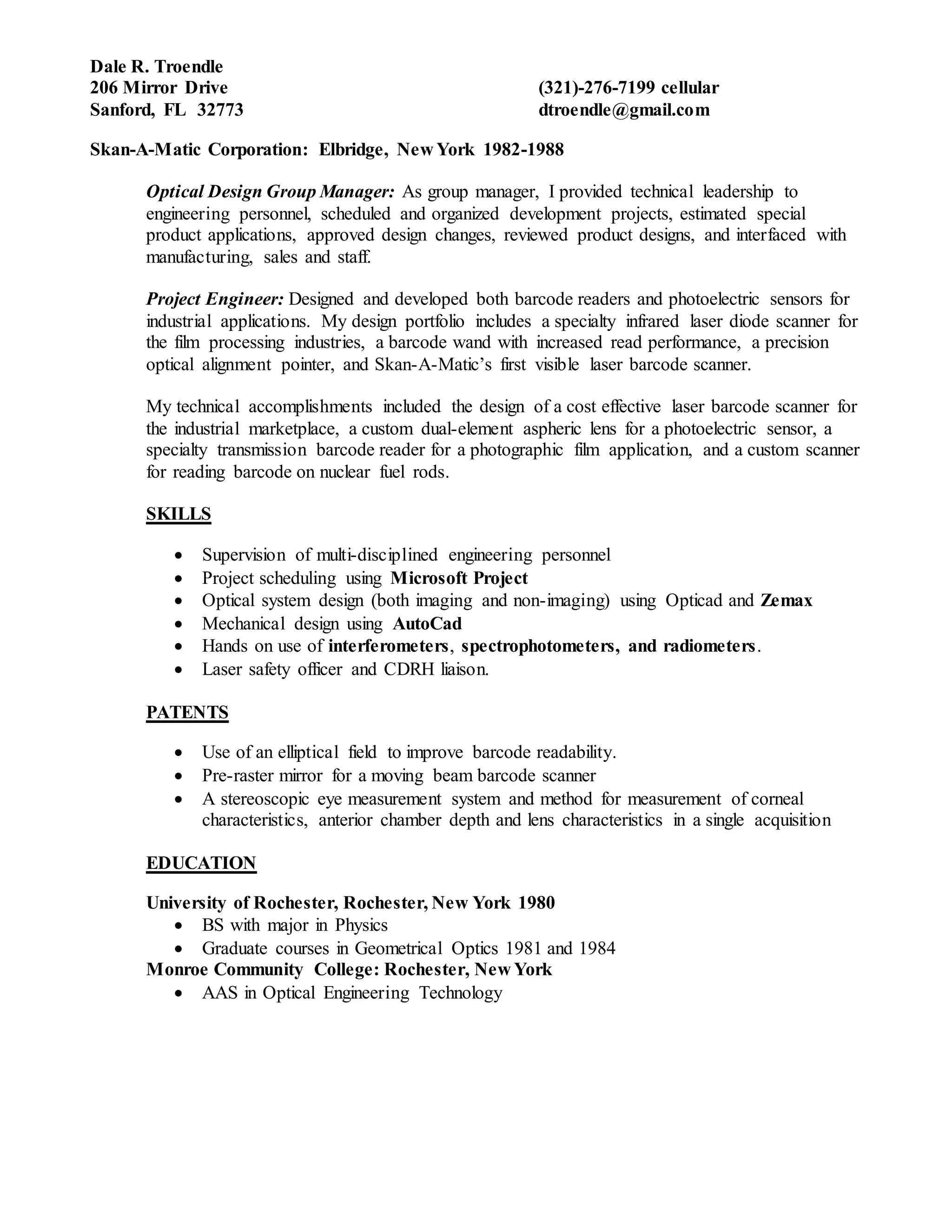 Dale Resume 12-27-14 - Copy | DOCX | Technology & Computing