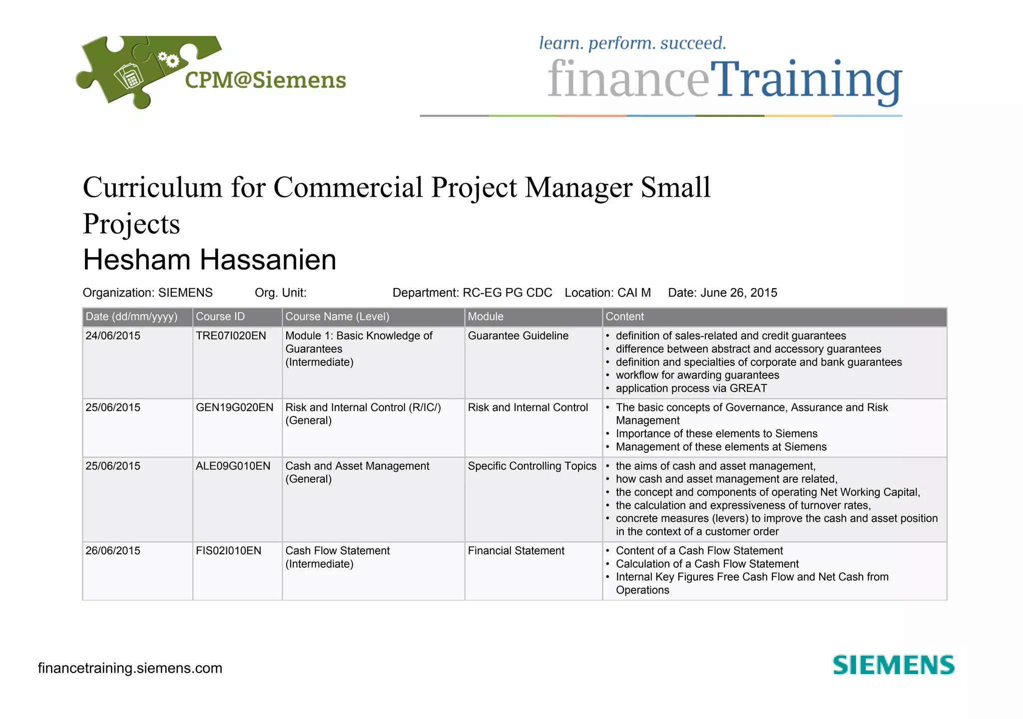 Curriculum of CPM Small Projects_Certificate | PDF