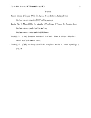 Cultural Differences in Intelligence PSY 2012 | DOCX