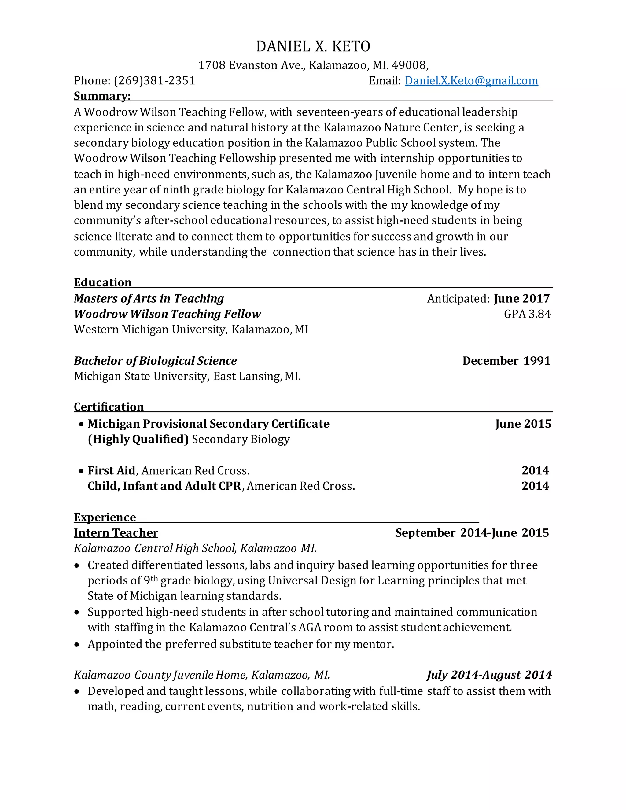 Daniel Keto resume 2016 | PDF