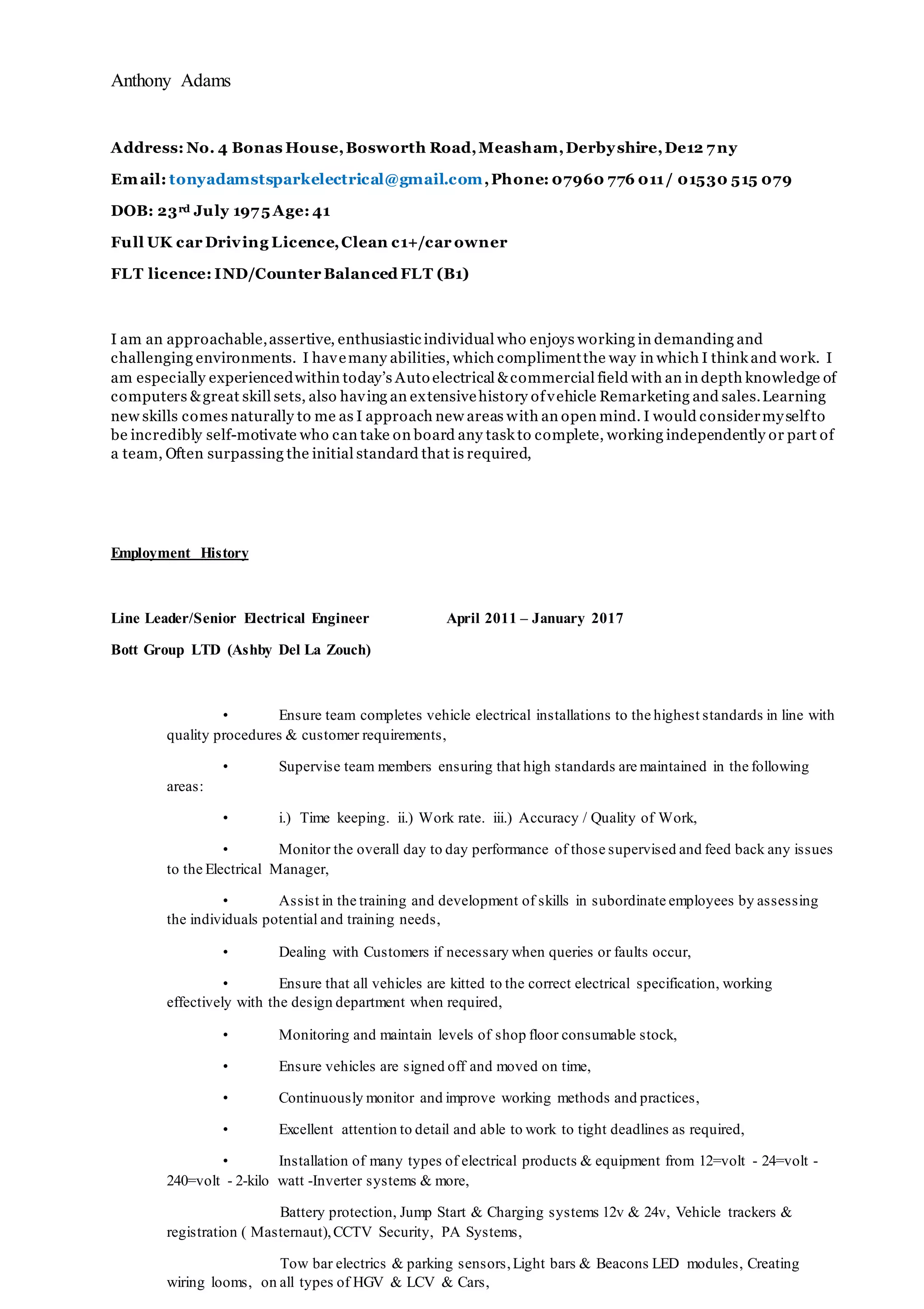 Curriculum Vitae Anthony Adams | DOCX