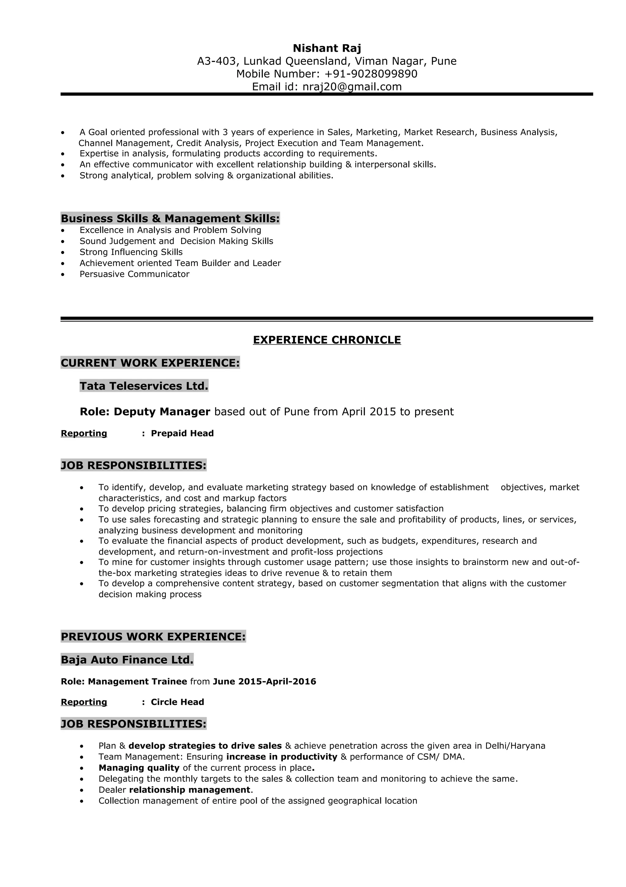 Nishant_Raj Resume | DOC | Business Administration | Business